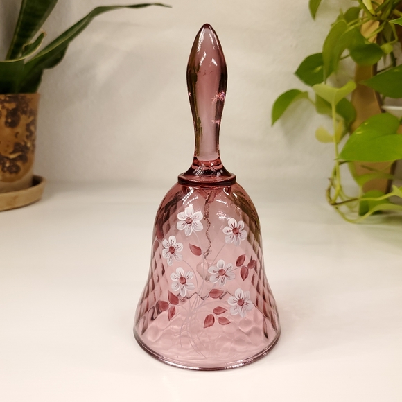 Fenton | Accents | Vintage Fenton Hand Painted Floral Pink Diamond ...
